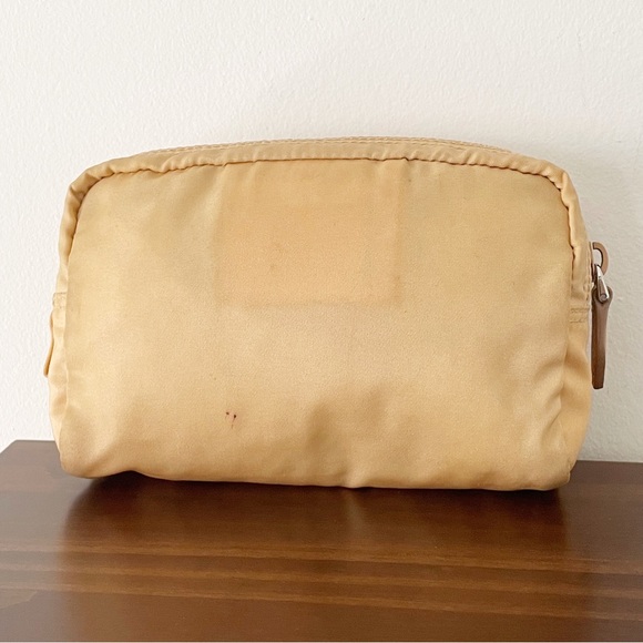 Prada | Bags | Prada Beige Nylon Triangle Logo Medium Zip Cosmetic ...